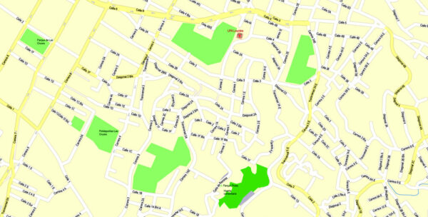 Bogota metro area Printable Map, Colombia, exact vector Map street G ...