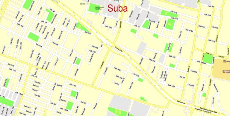 Bogota metro area Printable Map, Colombia, exact vector Map street G ...