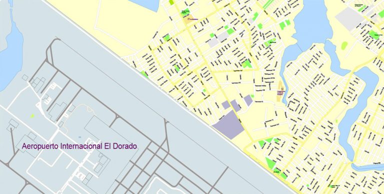 Bogota metro area Printable Map, Colombia, exact vector Map street G ...