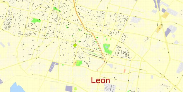 Leon Printable Map, Mexico exact vector Map street G-View City Plan ...