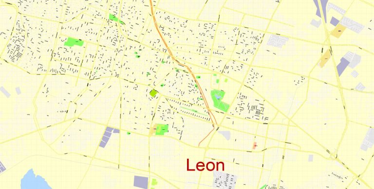 Leon PDF Map, Mexico exact vector Map street G-View City Plan Level 17 ...