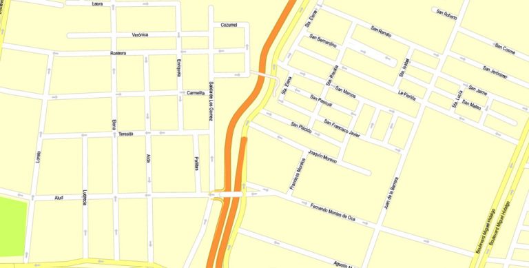 Leon Printable Map, Mexico exact vector Map street G-View City Plan ...