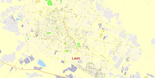 Leon PDF Map, Mexico exact vector Map street G-View City Plan Level 17 ...