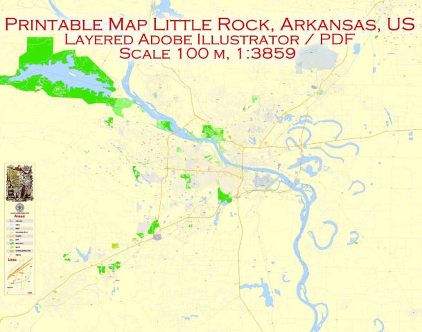 Little Rock metro area Printable Vector Map, Arkansas US, exact vector ...