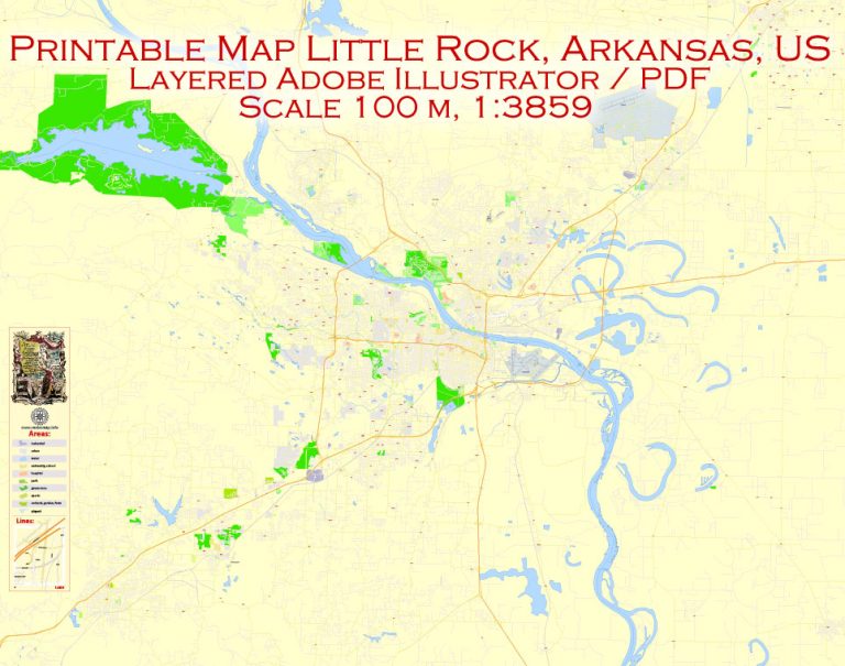 Little Rock metro area Printable Vector Map, Arkansas US, exact vector Map street G-View City ...
