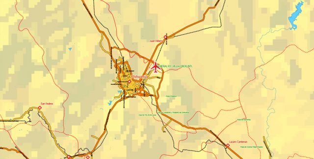 Mexico Country Printable Map 01 Relief exact vector Topo Roads Admin ...