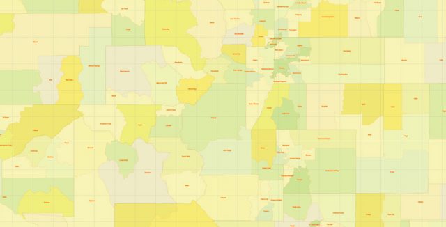 Map Colorado US PDF detailed exact vector editable printable 10 km scale