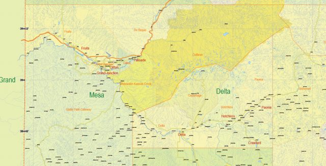 Map Colorado US PDF detailed exact vector editable printable 10 km scale