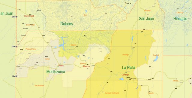 Map Colorado US PDF detailed exact vector editable printable 10 km scale