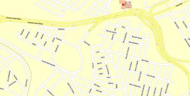 Zacatecas Printable PDF Map, Mexico exact vector Map street G-View City ...