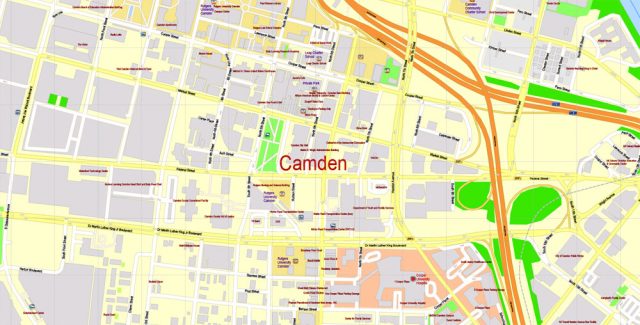 Camden and neighborhoods Printable Map, New Jersey US, exact vector City Plan full editable ...