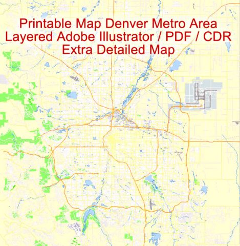 Denver metro area Printable Vector Map, Colorado US, exact vector Map ...