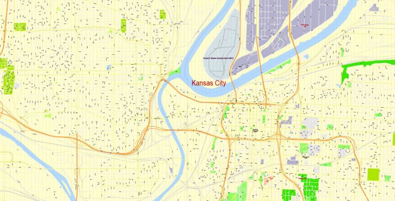 Kansas City metro area Printable Map, Kansas Missouri US, exact vector ...
