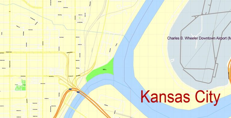 Kansas City metro area Printable Map, Kansas Missouri US, exact vector ...