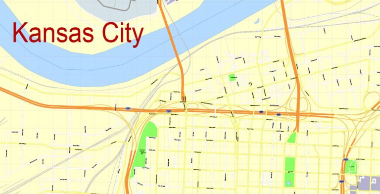 Kansas City metro area Printable Map, Kansas Missouri US, exact vector ...