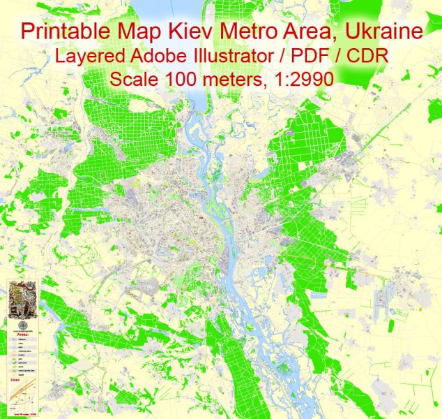 Kiev PDF Map Ukraine English City Plan Low Detailed editable Adobe PDF ...