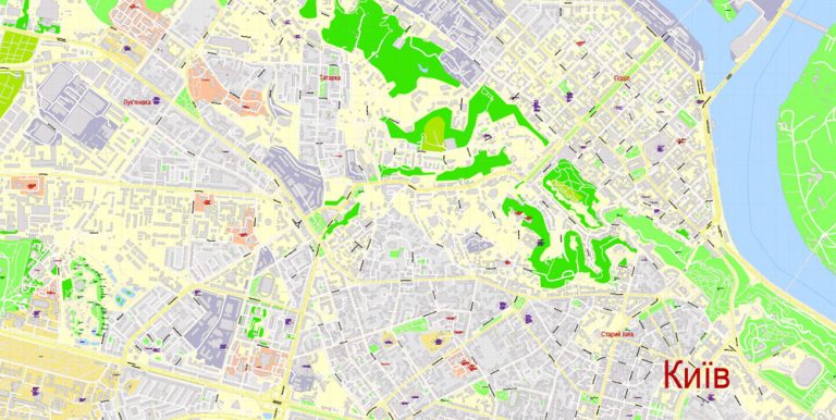 Kiev Map Vector CDR Metro Area Ukraine, exact Printable, scale 1:2990 ...