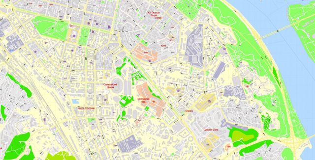 Kiev Map Printable Vector Metro Area Ukraine exact 100 meters scale 1: ...