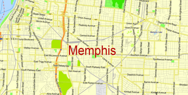 Memphis Map Vector Printable Tennessee US exact City Plan full editable ...
