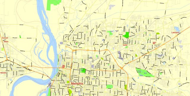 Memphis Map Vector Printable Tennessee US exact City Plan full editable ...