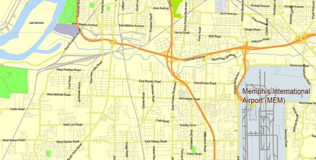 Memphis Map Vector Printable Tennessee US exact City Plan full editable ...