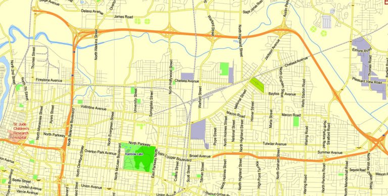 Memphis Map Vector Printable Tennessee US exact City Plan full editable ...