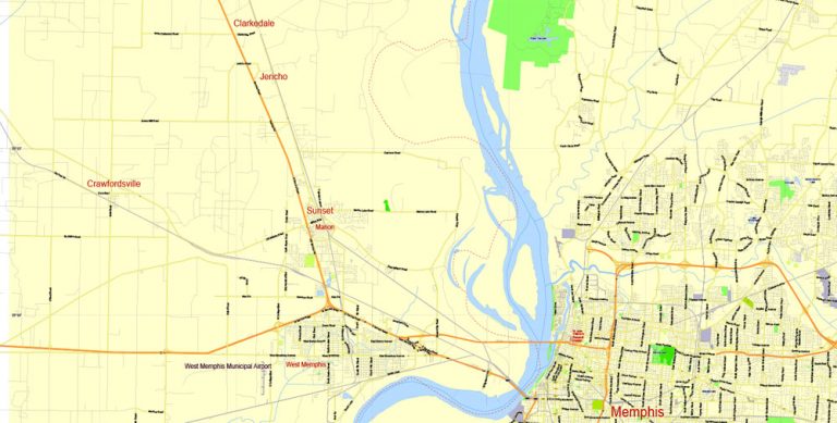 Memphis Map Vector Printable Tennessee US exact City Plan full editable ...