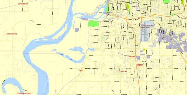 Memphis Map Vector Printable Tennessee US exact City Plan full editable ...