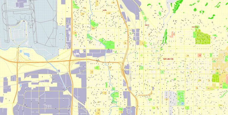 Salt Lake City Metro area PDF Map, Utah US, exact vector City Plan Map ...