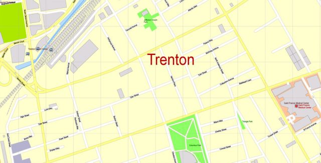 Trenton Printable Map, New Jersey US, exact vector City Plan Map scale ...