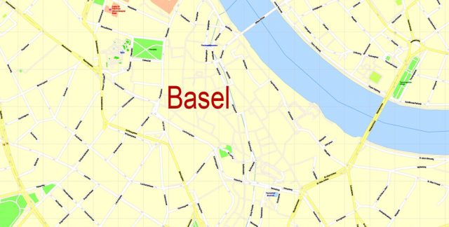 Basel Switzerland Printable Map, exact vector City Plan scale 1x3170 ...