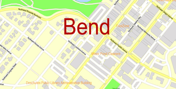 Bend Oregon US Map Printable CDR, exact vector City Plan scale 1:3375 full editable CorelDraw ...