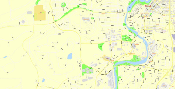 Bend Oregon US Street Map Vector exact printable City Plan editable, Adobe Illustrator – Maps in ...