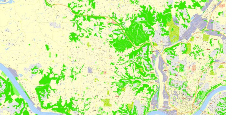 Cincinnati Ohio US Printable CDR Map, exact vector City Plan editable ...