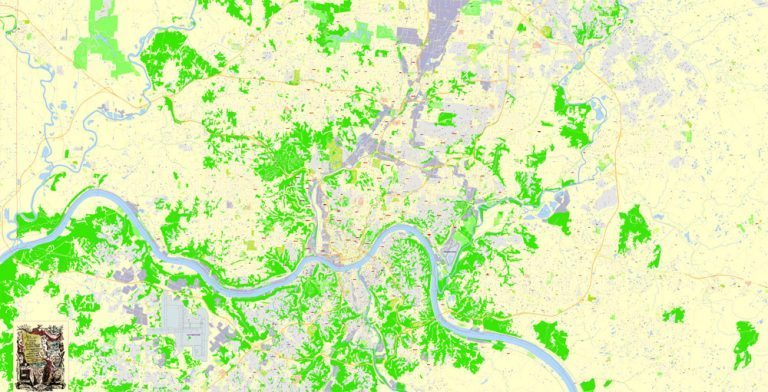 Cincinnati Ohio US Printable CDR Map, exact vector City Plan editable ...