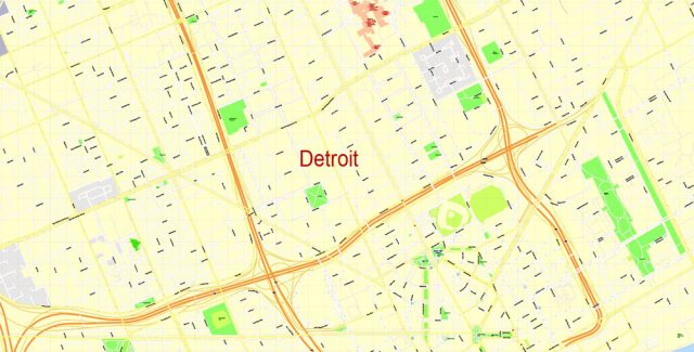 Detroit Map Vector Printable Michigan US exact City Plan editable ...