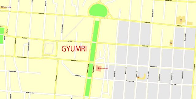Gyumri Armenia PDF Map, exact vector City Plan Eng scale 1:3558 full ...