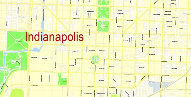 Indianapolis Indiana Map US, exact vector City Plan scale 1:3608 full ...