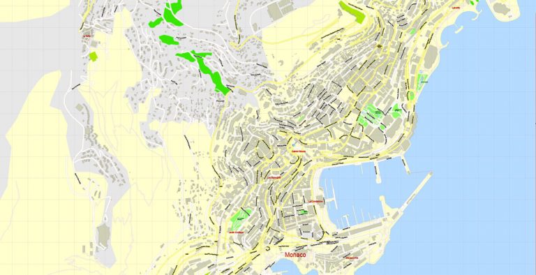 Printable Map Monaco vector City Plan Map editable DWG + DXF + PDF