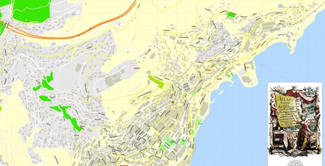 Printable Map Monaco, exact vector City Plan Map Adobe Illustrator