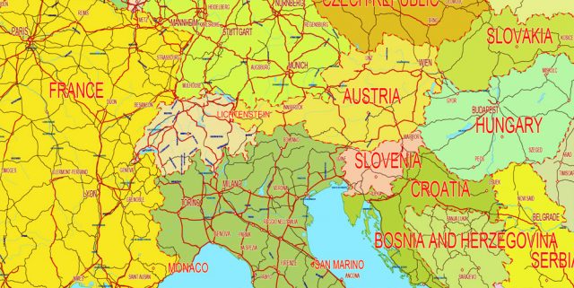 World Map Colored Political 01 with new borders, Main Roads, main ...