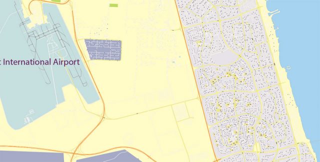 Kuwait Printable PDF Map, exact vector street City Plan 100 meters ...