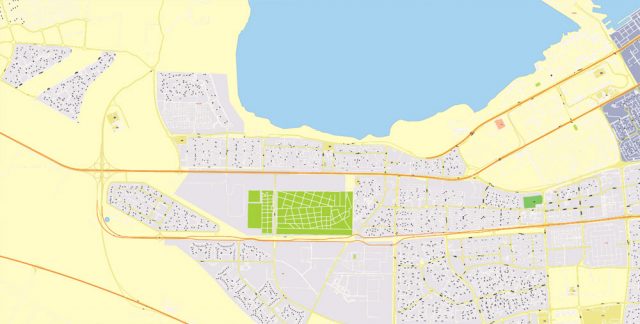 Kuwait Printable PDF Map, exact vector street City Plan 100 meters ...