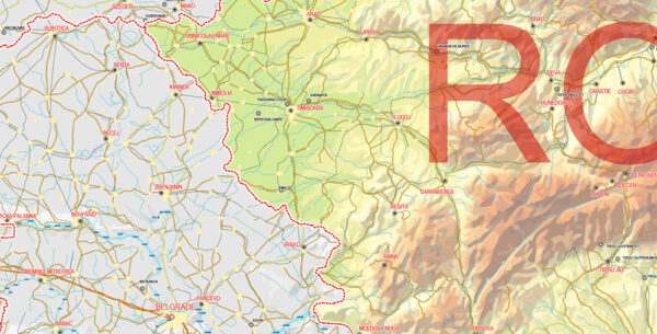 Romania Map, Printable Editable Vector Country Topo Road, Adobe PDF