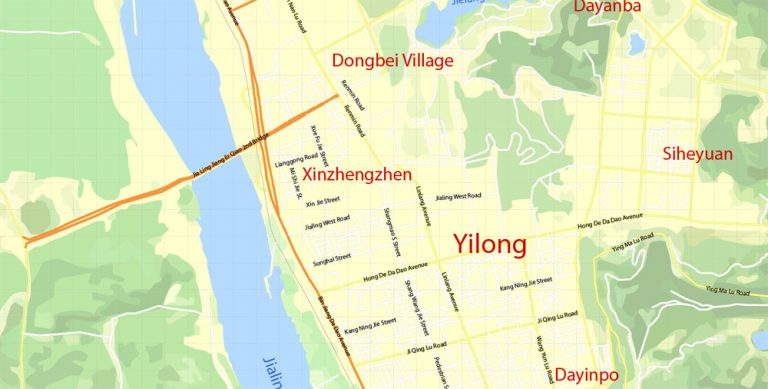 Yilong China Printable Map, exact vector City Plan editable, Adobe ...