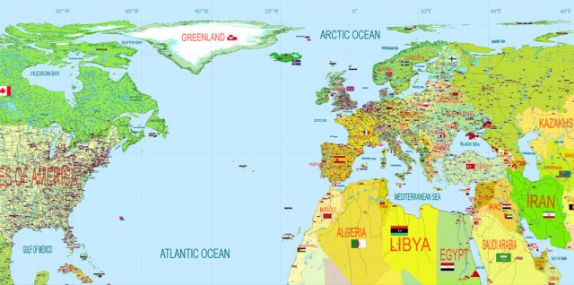 World Political Map 2017 detailed in Peters Projection Adobe Illustrator