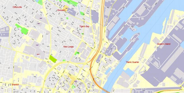 Map Belfast Printable PDF Vector exact detailed City Plan with Buildings