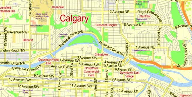 Calgary Map Printable, Canada, exact City Plan 2000 meters scale full ...