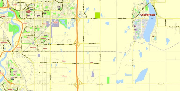 Calgary Map Printable, Canada, exact City Plan 2000 meters scale full ...
