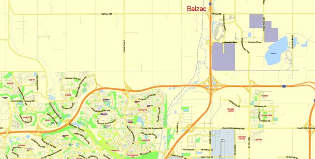 Calgary Printable SVG Map, Canada, exact City Plan 2000 meters scale ...